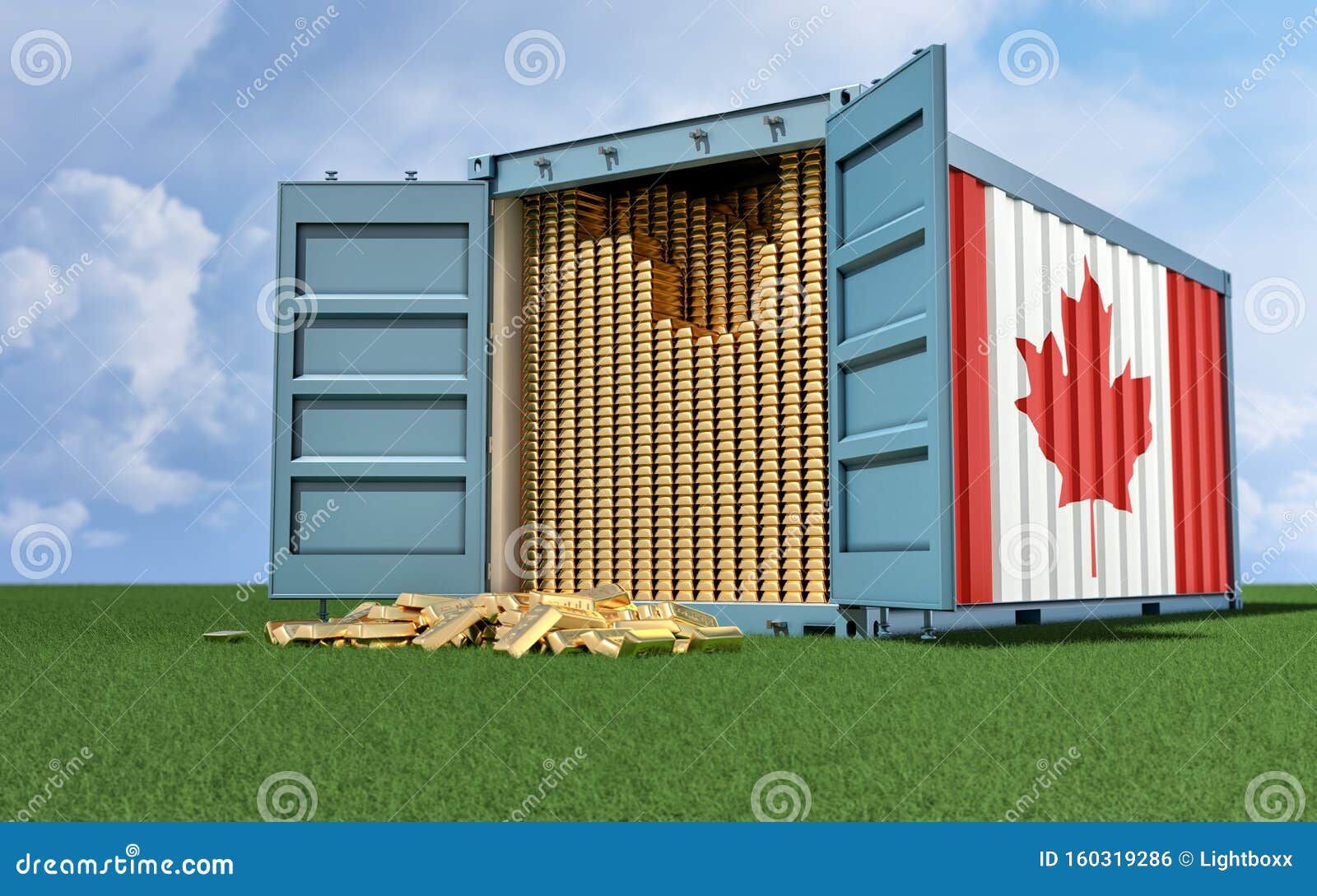 Freight Container with Canada Flag Filled with Gold Bars. Some Gold ...