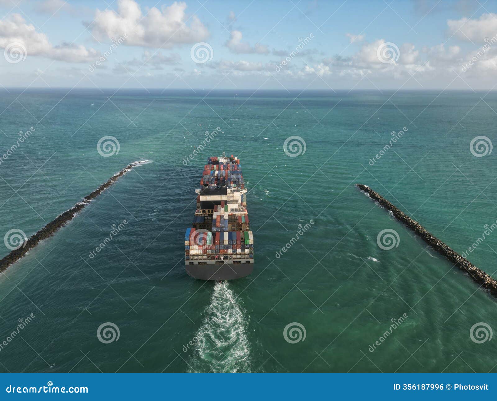 Freight Container Loaded on Cargo Vessel in Miami. Aerial View Cargo ...