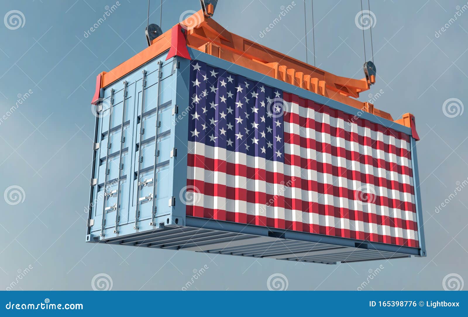 Freight Container with USA Flag Design Hanging on a Spreader - Stock ...