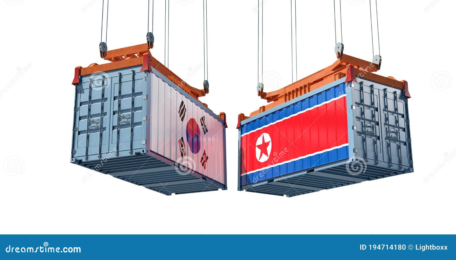 Freight Containers with North Korea and South Korea National Flags ...