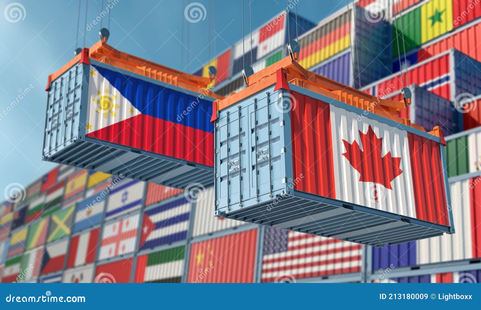 Freight Containers with Philippines and Canada Flag. Stock Illustration ...