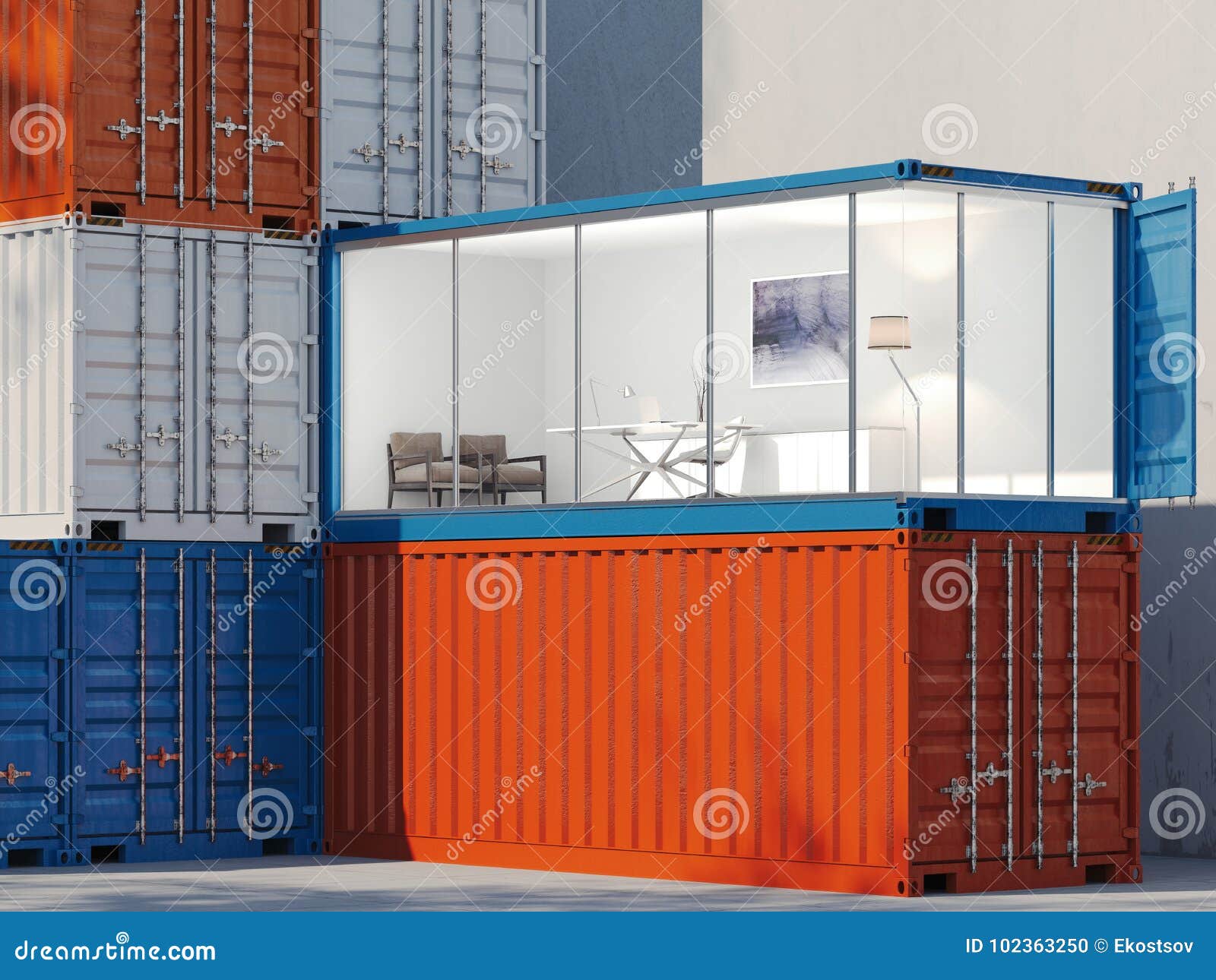 3d Rendering Of Converted Old Shipping Container Into Cafe, Clipping ... 3d Rendering Of Converted Old Shipping Container Into Cafe, Clipping ...