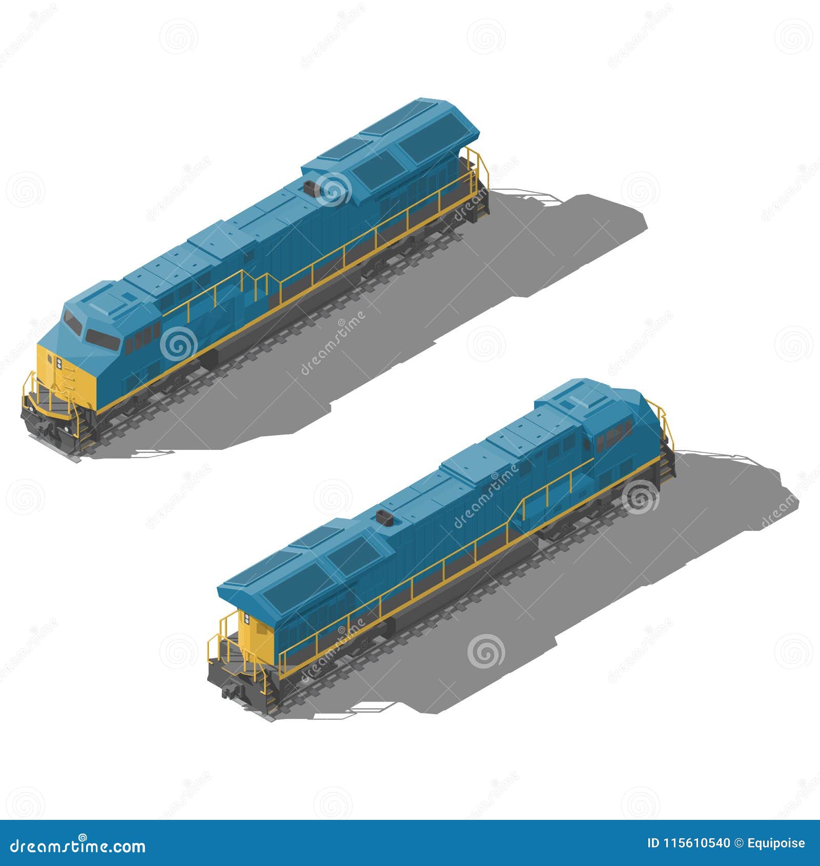 Freight Diesel Locomotive Isometric Low Poly Icon Set Stock Vector ...