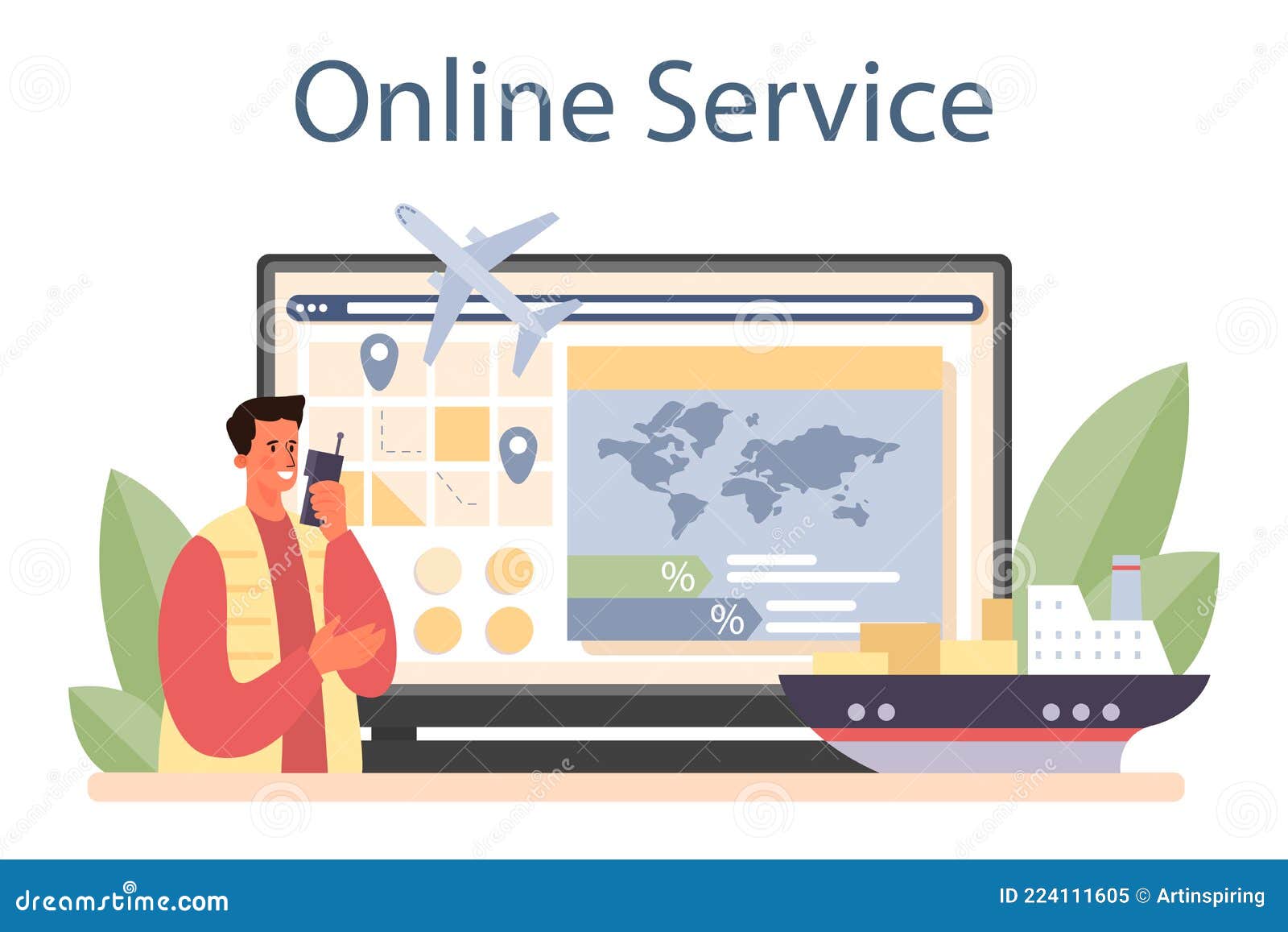 Freight Forwarder Online Service Or Platform. Loader In Uniform ...