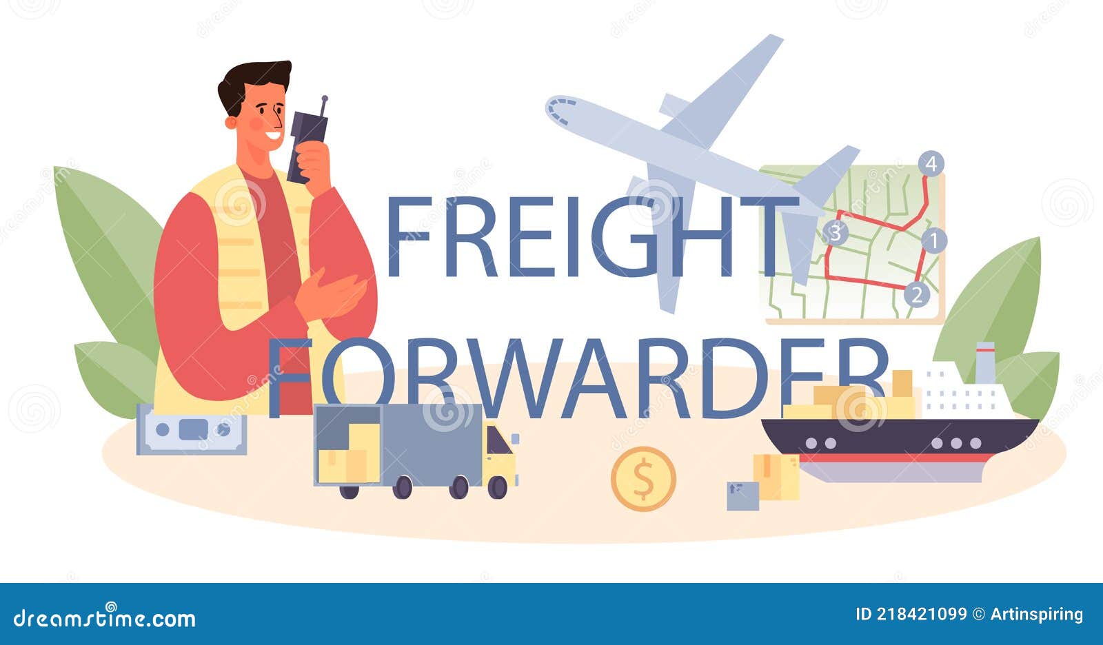 Freight Forwarder Typographic Header. Loader in Uniform Delivering ...
