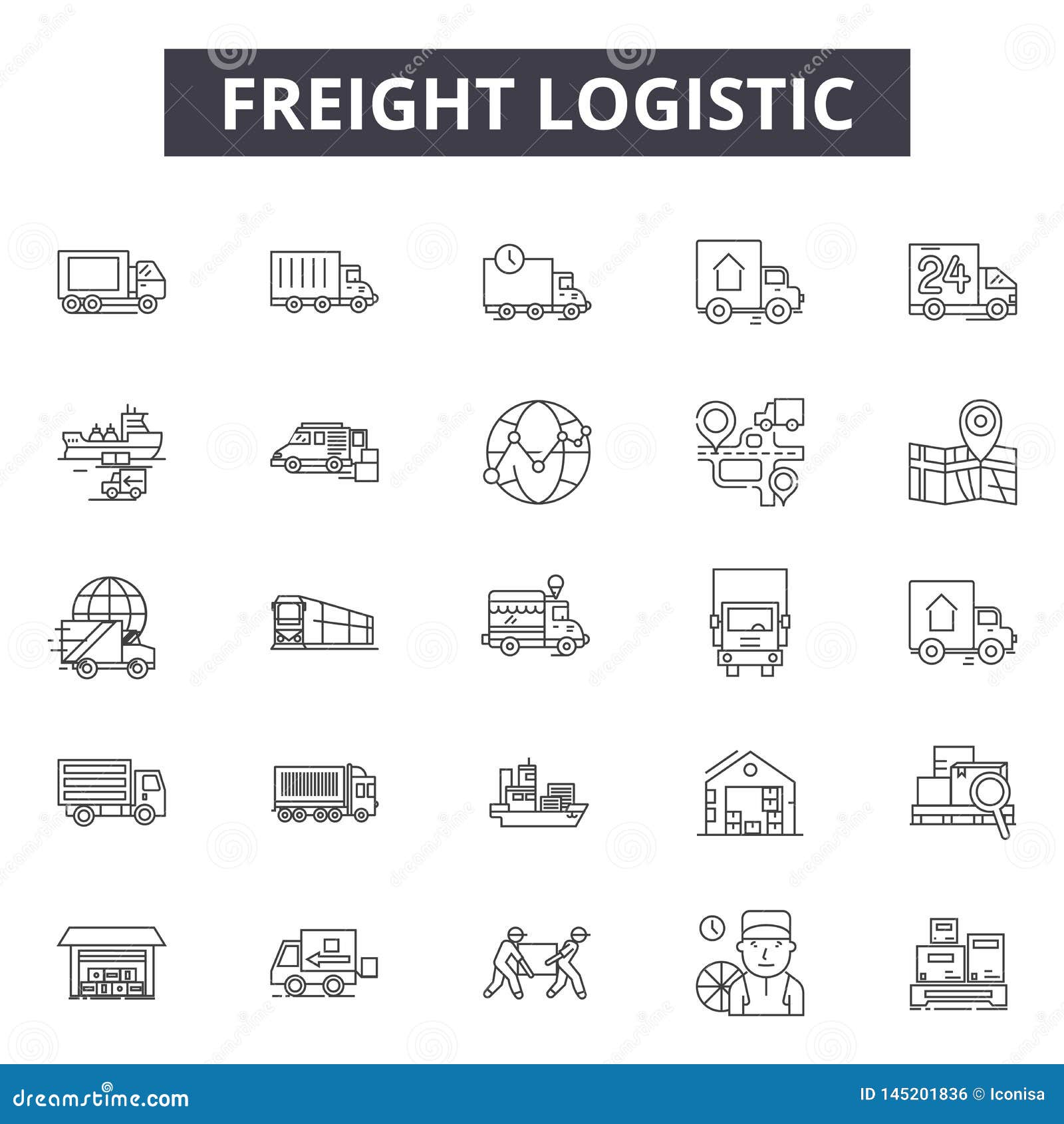 Freight Logistic Line Icons, Signs, Vector Set, Outline Illustration ...