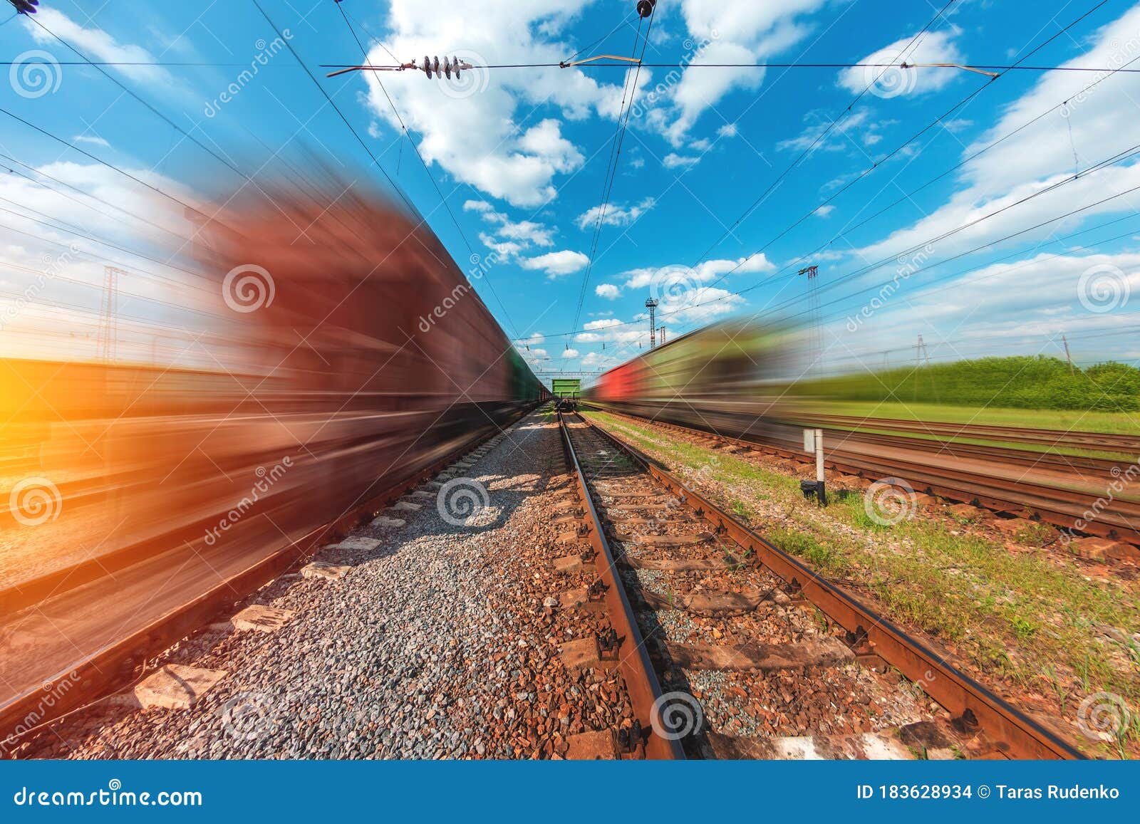 Freight Train Moves with Speed by Rail Stock Photo - Image of travel ...