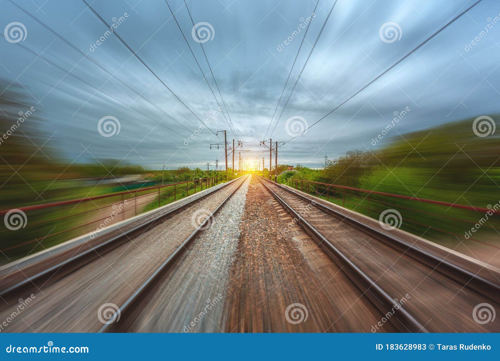 Freight Train Moves with Speed by Rail Stock Image - Image of railroad ...