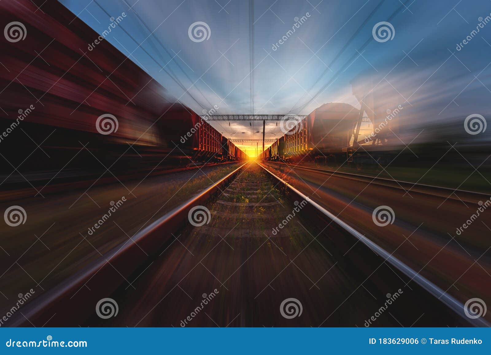 Freight Train Moves with Speed by Rail Stock Photo - Image of metal ...
