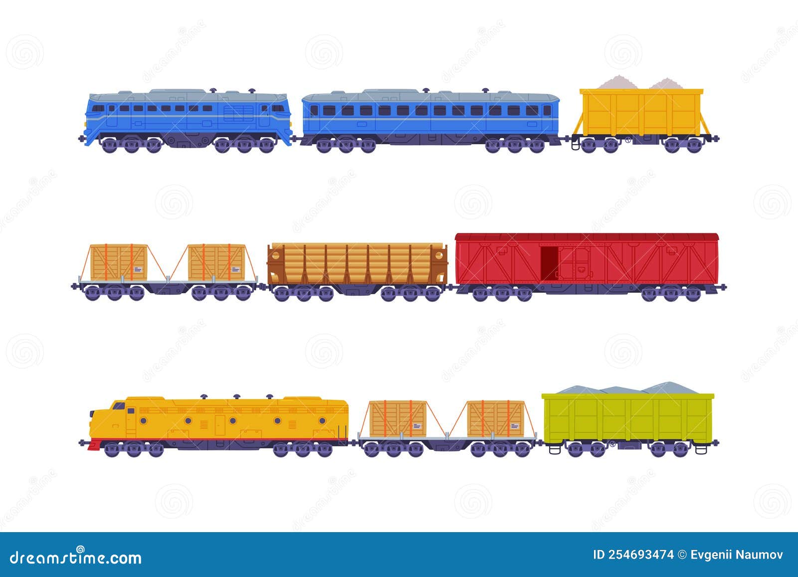 Freight Railway Transport Set. Logistic and Cargo Transportation Flat ...