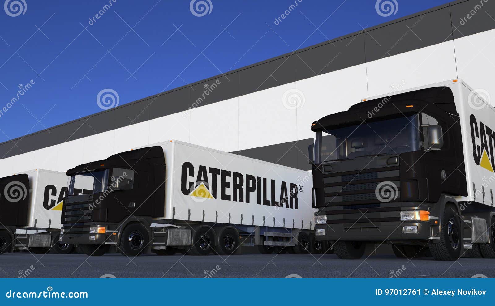 Freight Semi Trucks with Caterpillar Inc. Logo Loading or Unloading at ...
