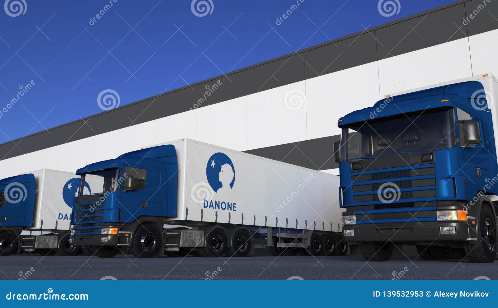 Freight Semi Trucks with Danone Logo Loading or Unloading at Warehouse ...