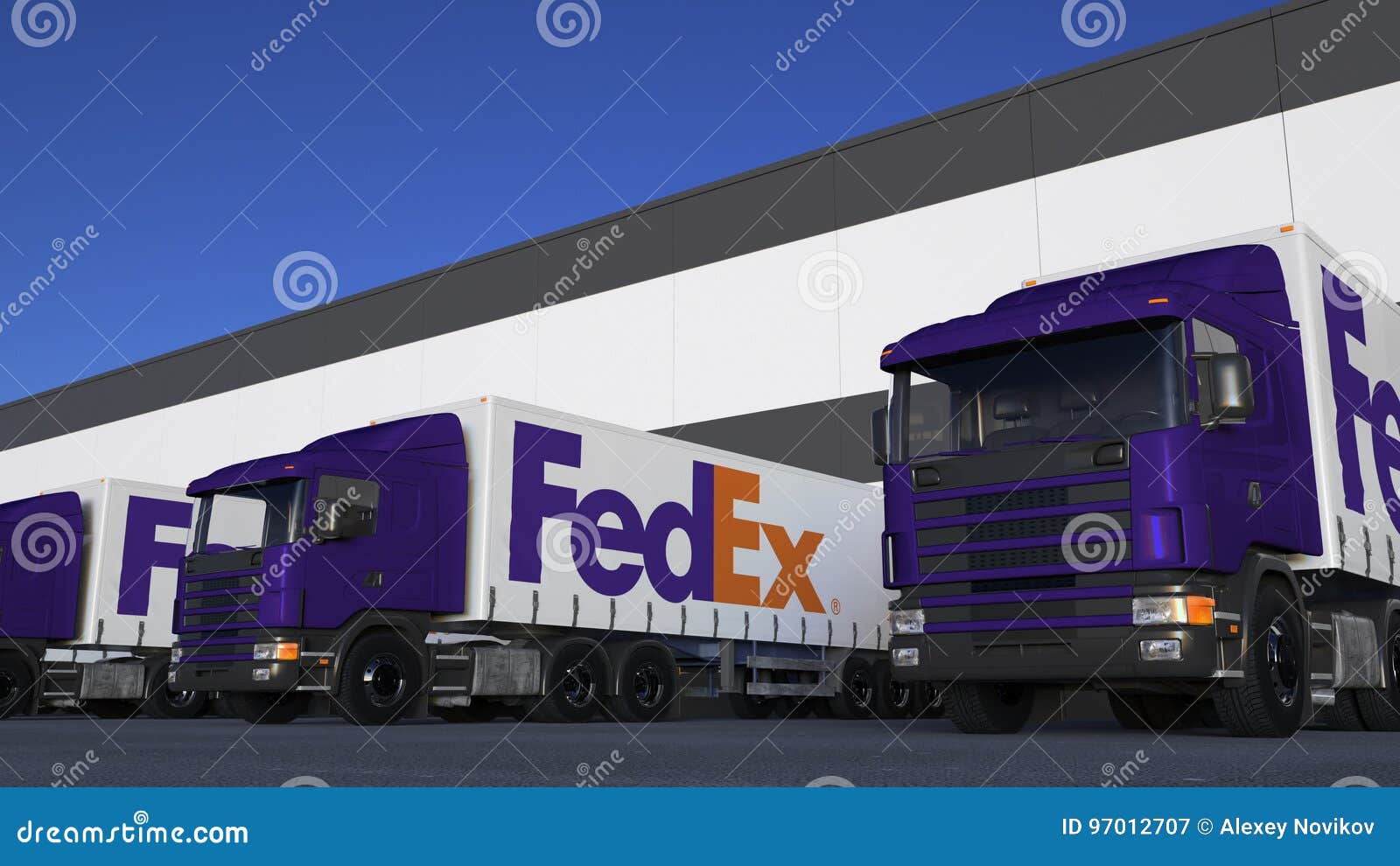 Freight Semi Trucks with FedEx Logo Loading or Unloading at Warehouse ... Freight Semi Trucks with FedEx Logo Loading or Unloading at Warehouse ...