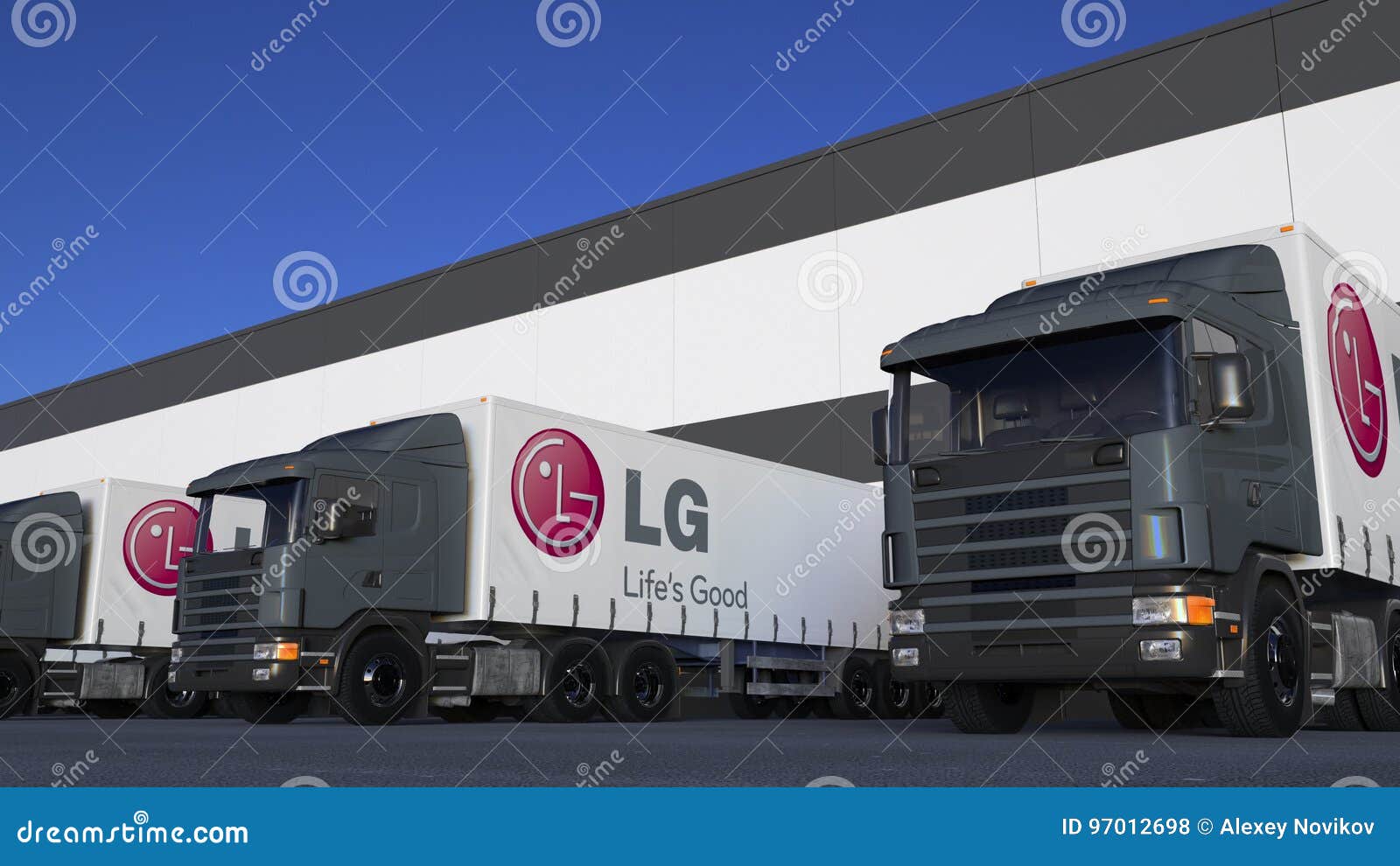 Freight Semi Trucks with LG Corporation Logo Loading or Unloading at ...