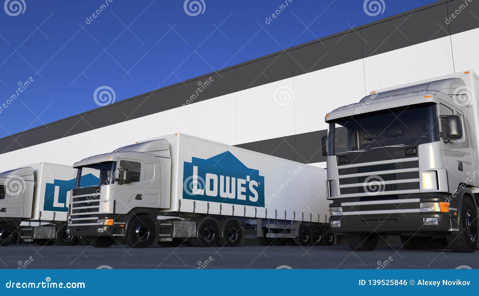 Freight Semi Trucks with Lowe`s Logo Loading or Unloading at Warehouse ...