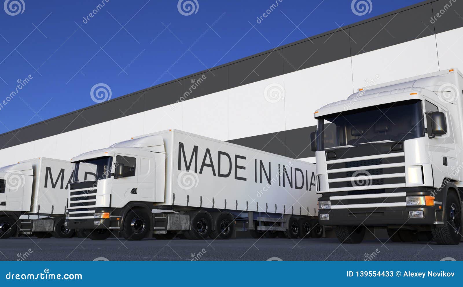 Freight Semi Trucks with MADE in INDIA Caption on the Trailer Loading ...