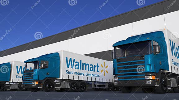 Freight Semi Trucks with Walmart Logo Loading or Unloading at Warehouse ...