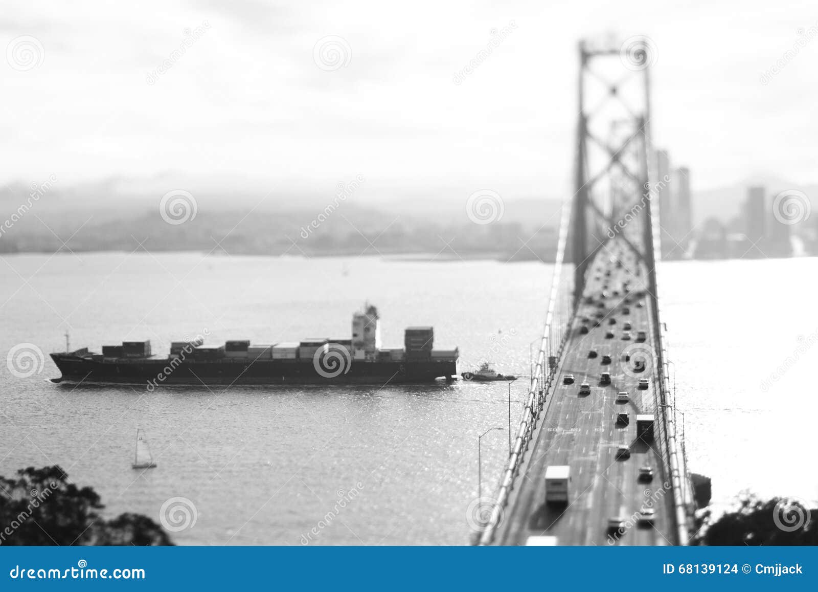 Freight Ship Passing Under Bay Bridge Stock Photo - Image of ship, area ...