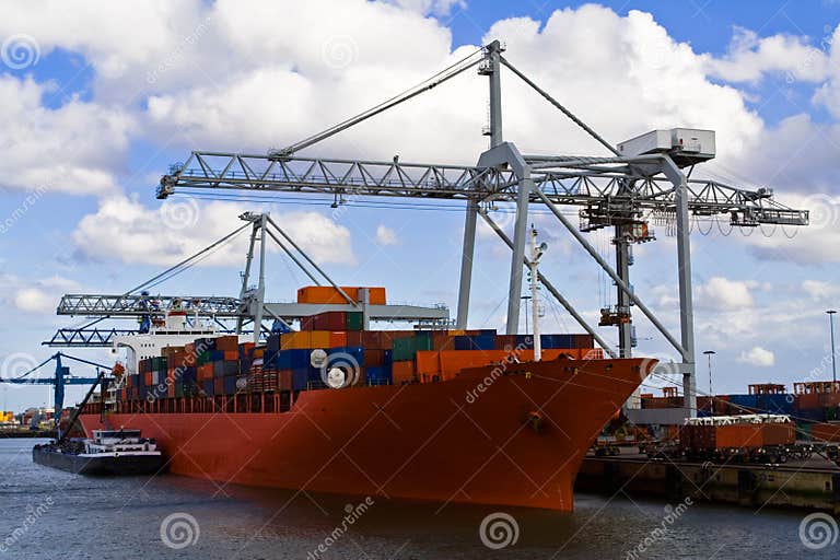 Freight ship in the port stock image. Image of terminal - 11365393