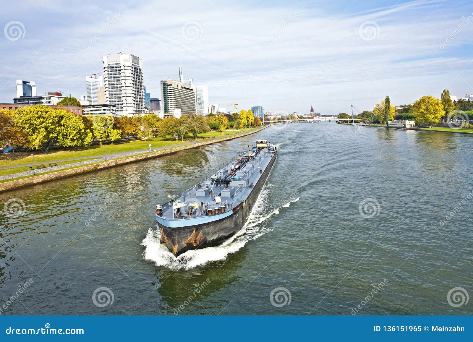 Freight Ship on River Main in Frankfurt Stock Image - Image of city ...