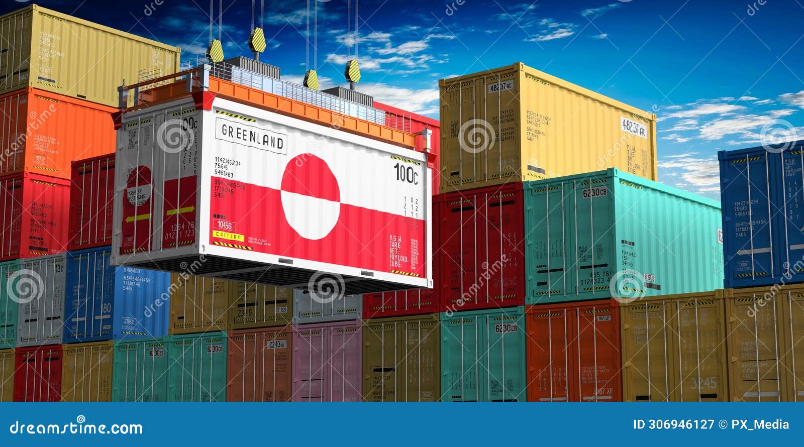 Greenland - Freight Shipping Container with National Flag Stock ...
