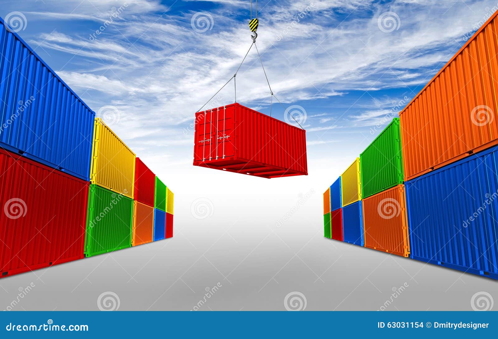 Freight Shipping Container Hanging on Crane Hook Stock Illustration ...