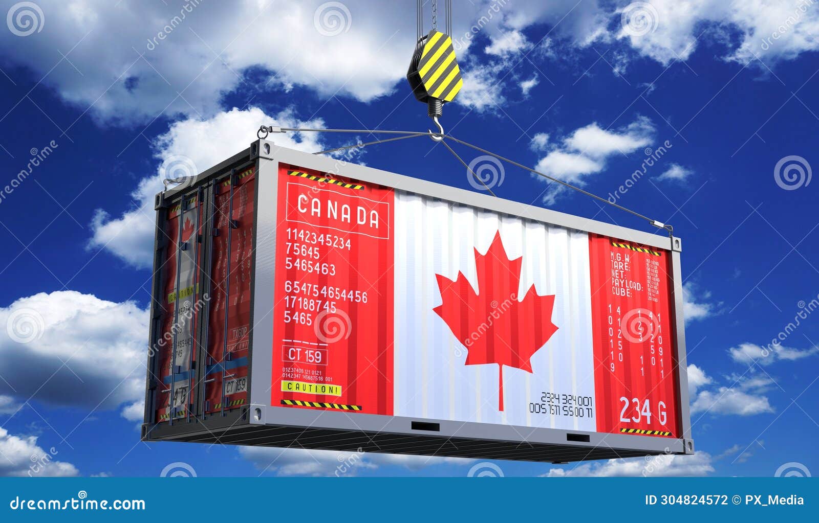 Canada - Freight Shipping Container with National Flag on Crane Hook ...