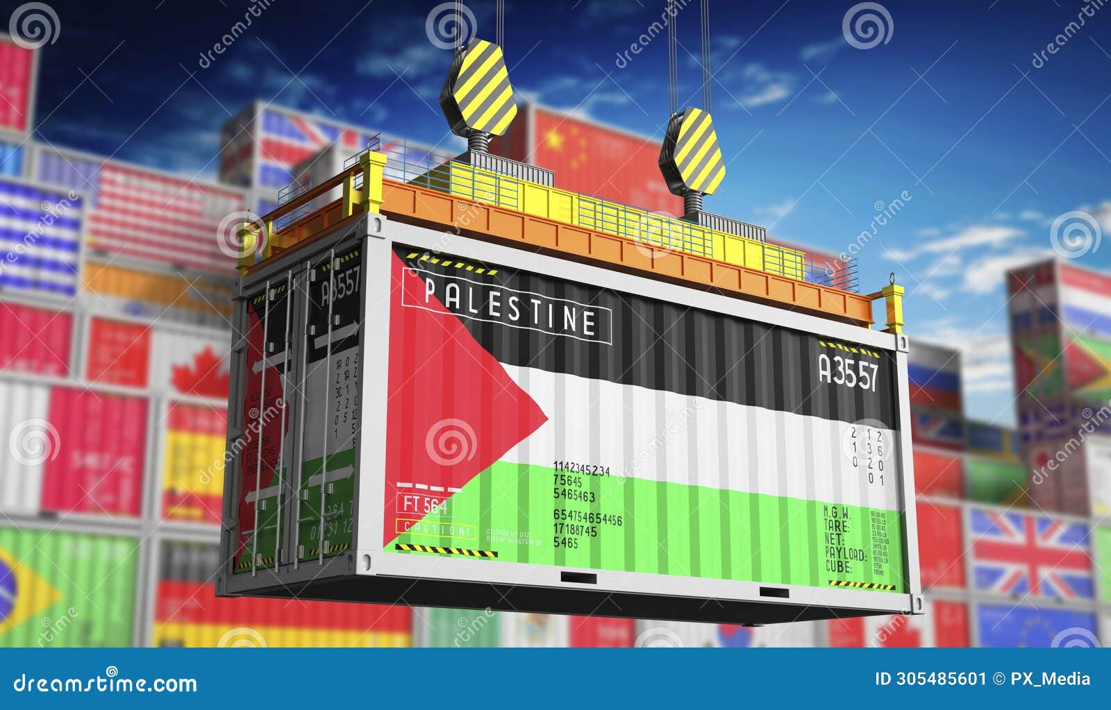 Palestine - Freight Shipping Container with National Flag Stock ...