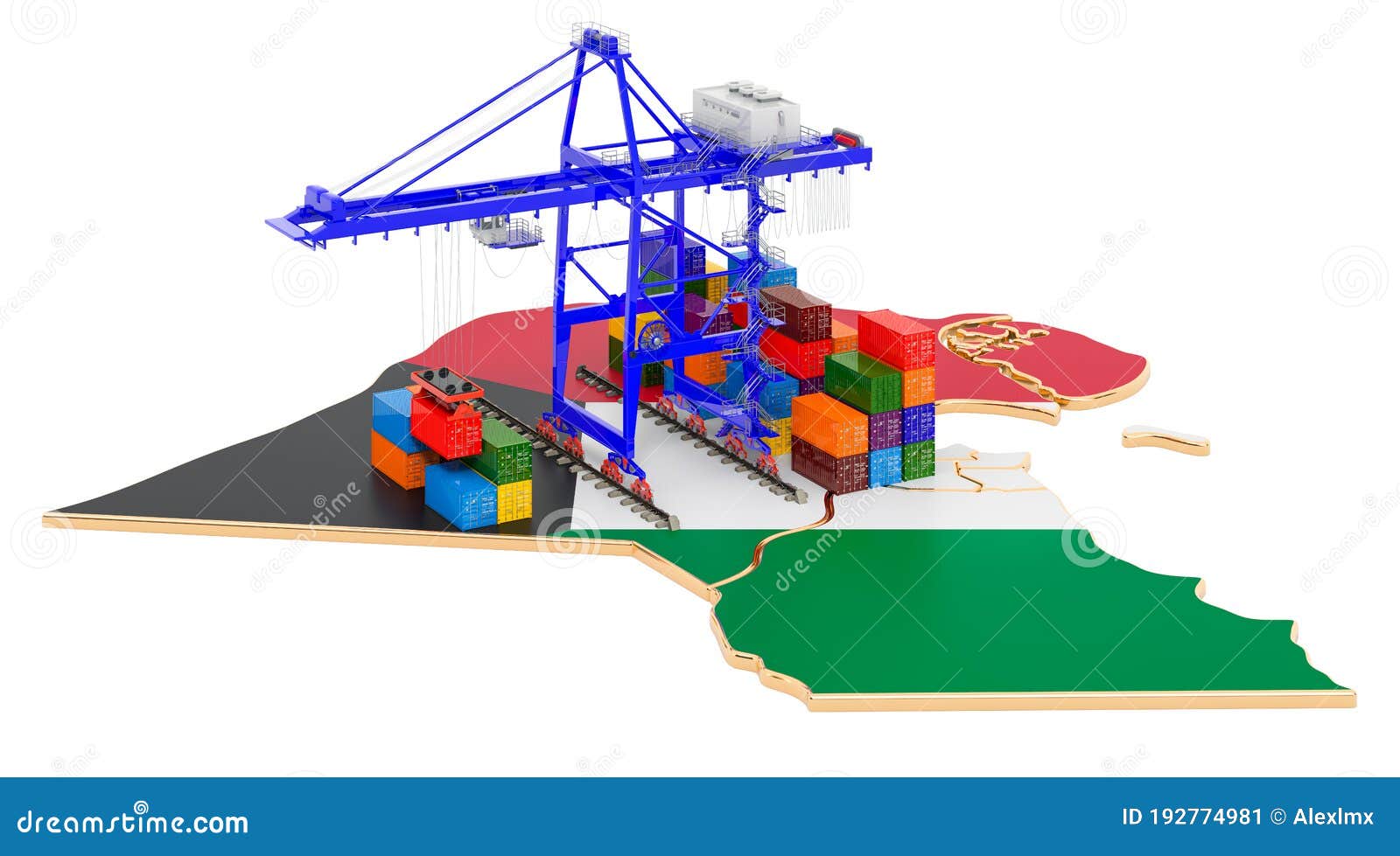 Freight Shipping in Kuwait Concept. Harbor Cranes with Cargo Containers ...
