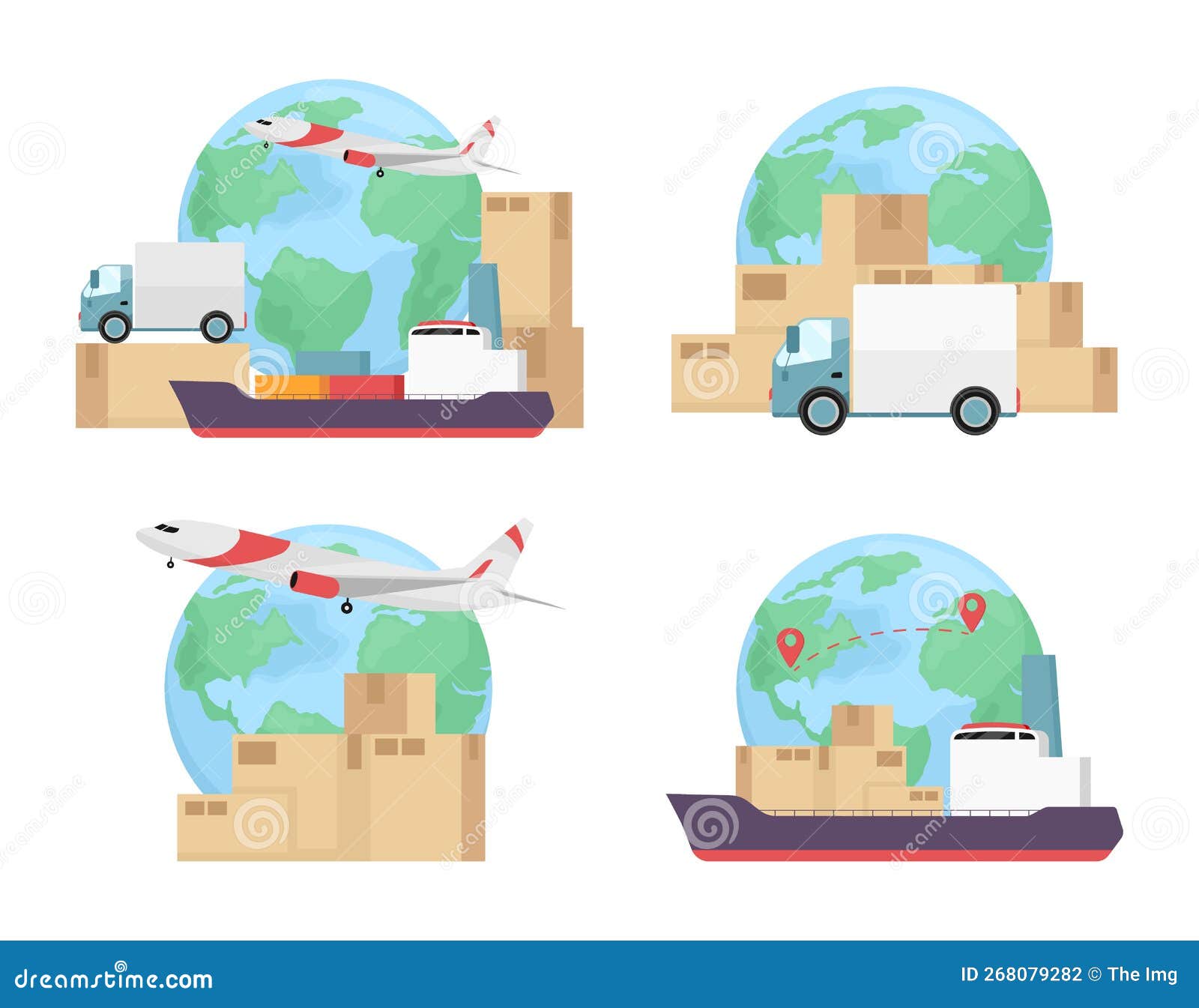 Freight Shipping Modes Flat Concept Vector Illustration Set Stock ...