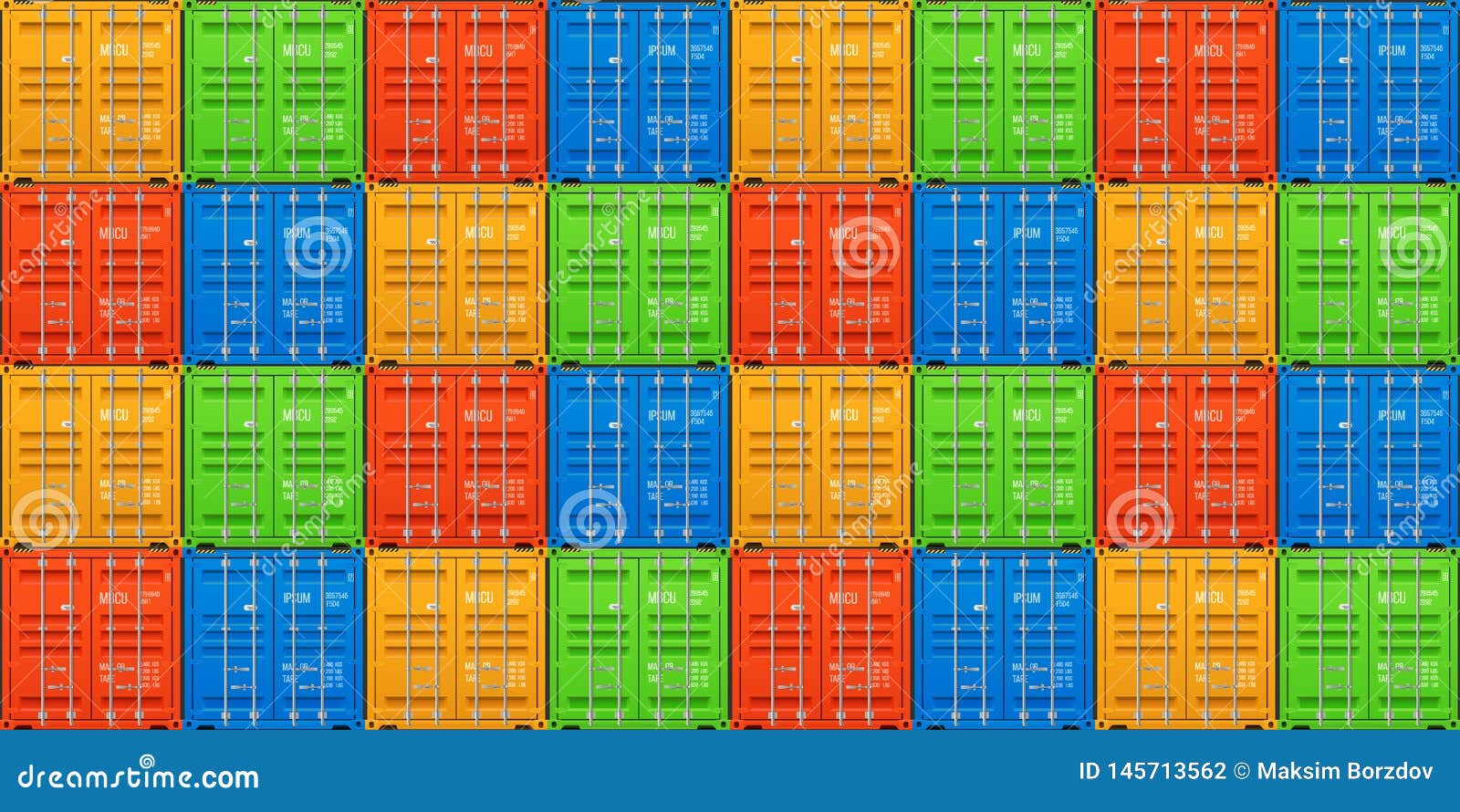 Freight Shipping, Stacked Cargo Containers. Seamless Vector Stock ...