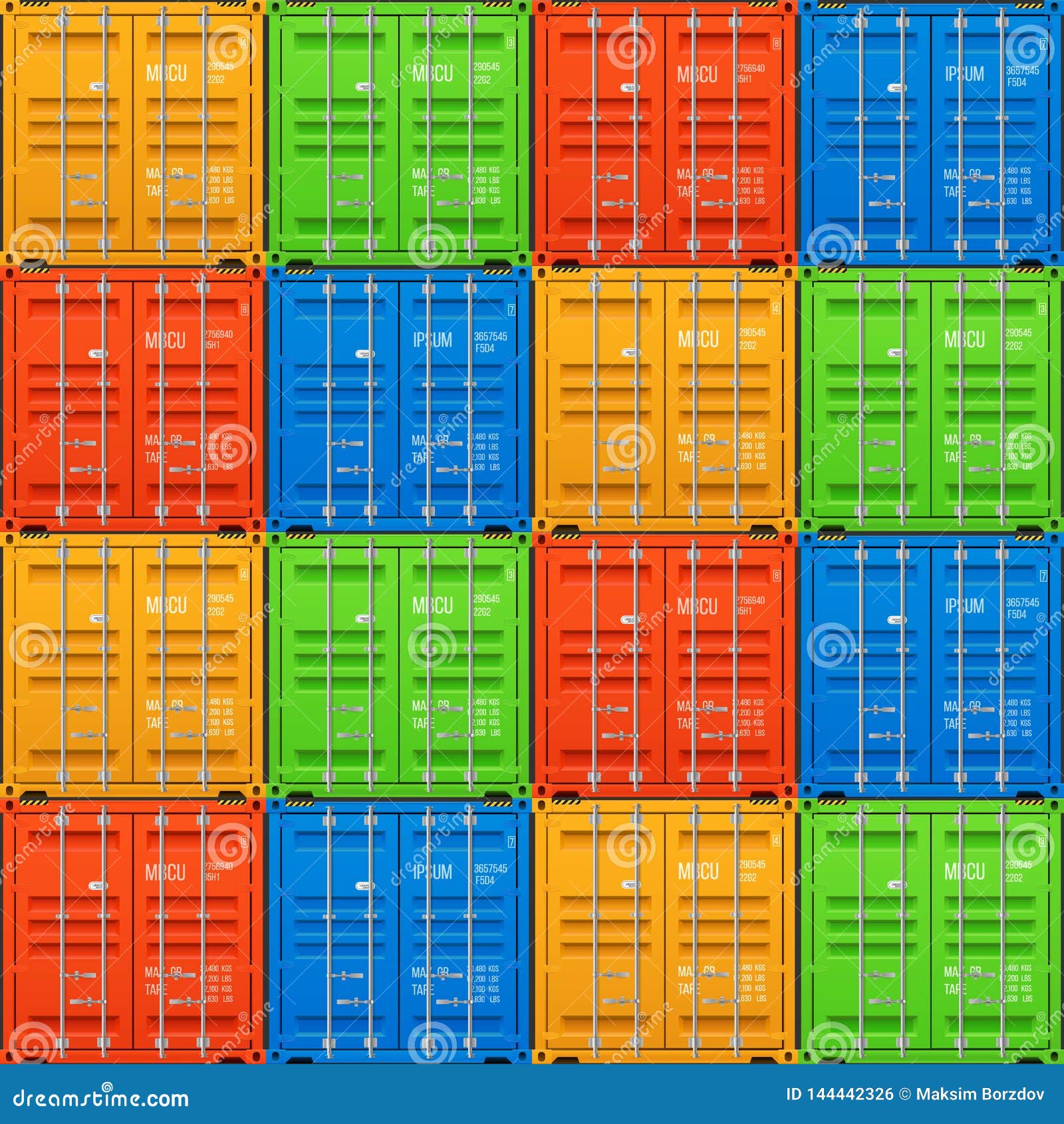 Freight Shipping, Stacked Cargo Containers. Seamless Vector Stock ...