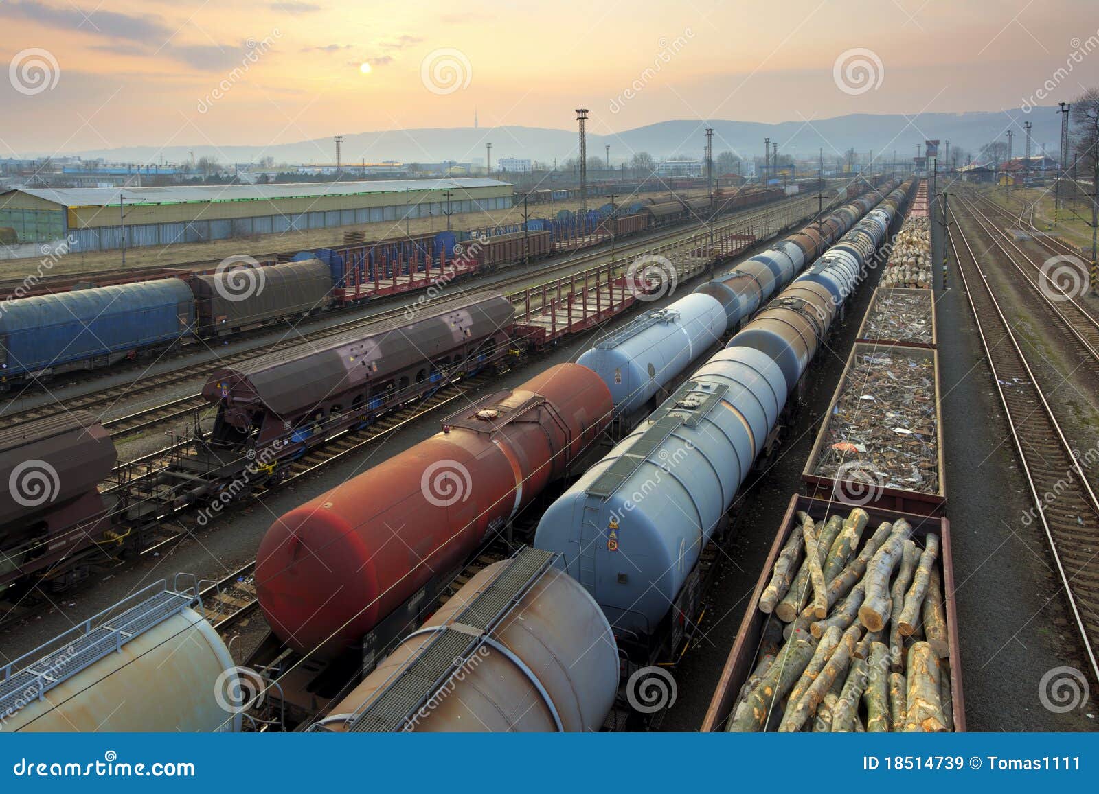 Freight Station with Trains Stock Image - Image of clouds, freight ...