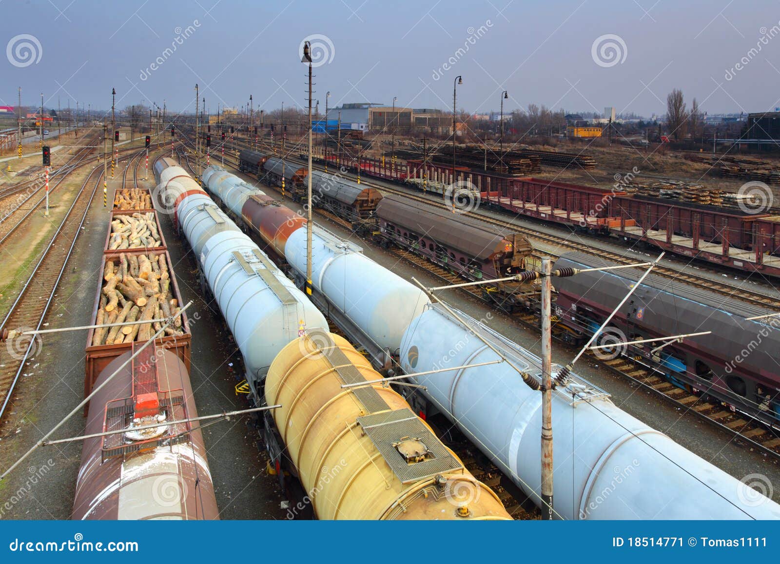 Freight Station with Trains Stock Image - Image of junction, dark: 18514771