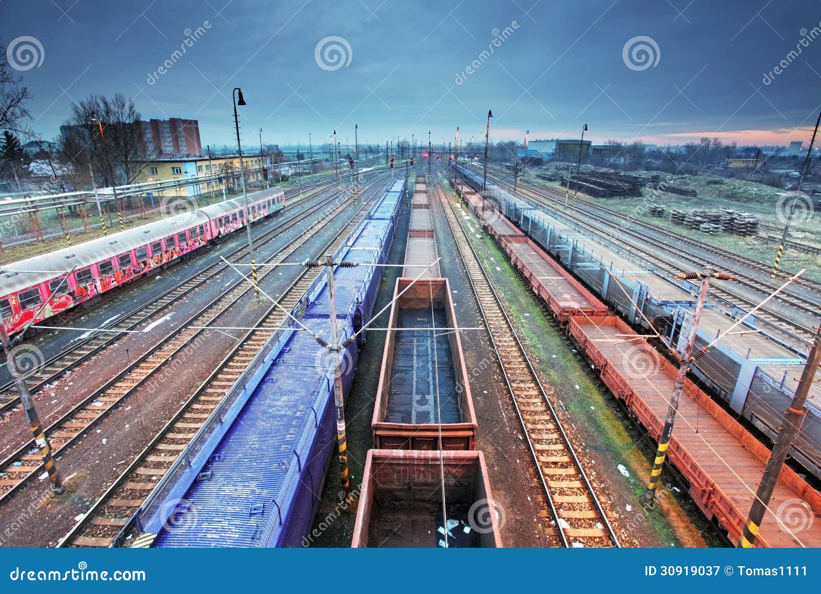 Freight Station with Trains Stock Image - Image of lines, dark: 30919037