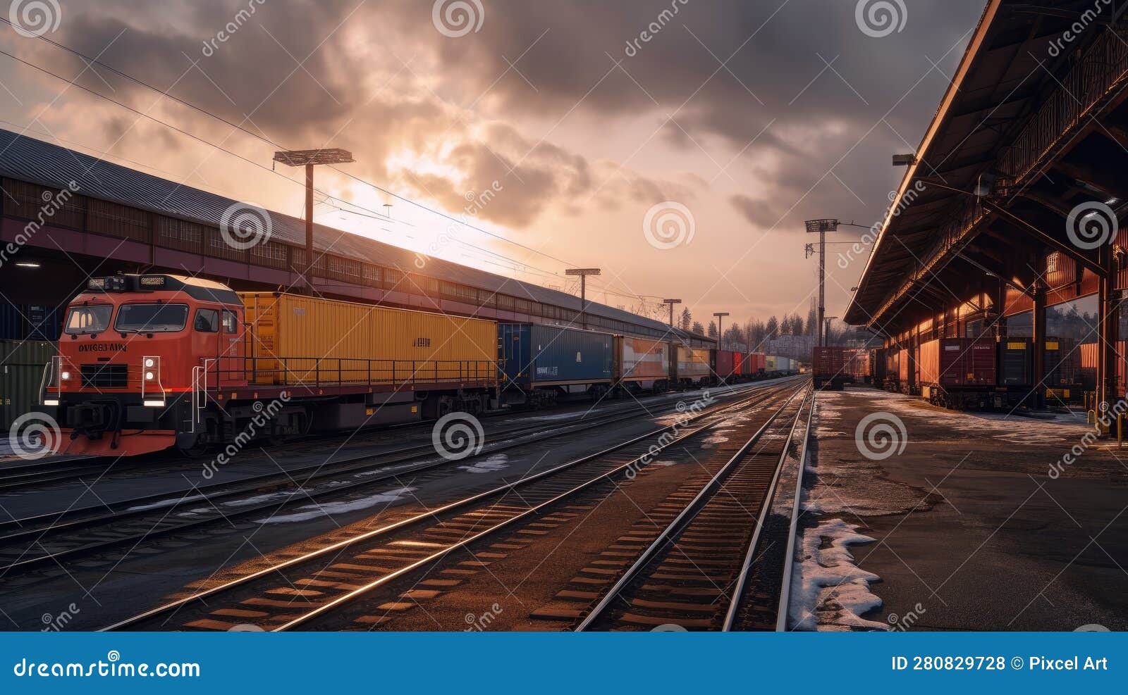 Freight Station with Trains Stock Illustration - Illustration of travel ...