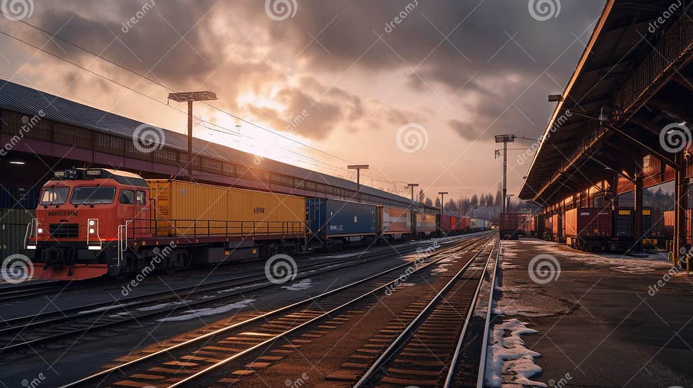 Freight Station with Trains Stock Illustration - Illustration of travel ...