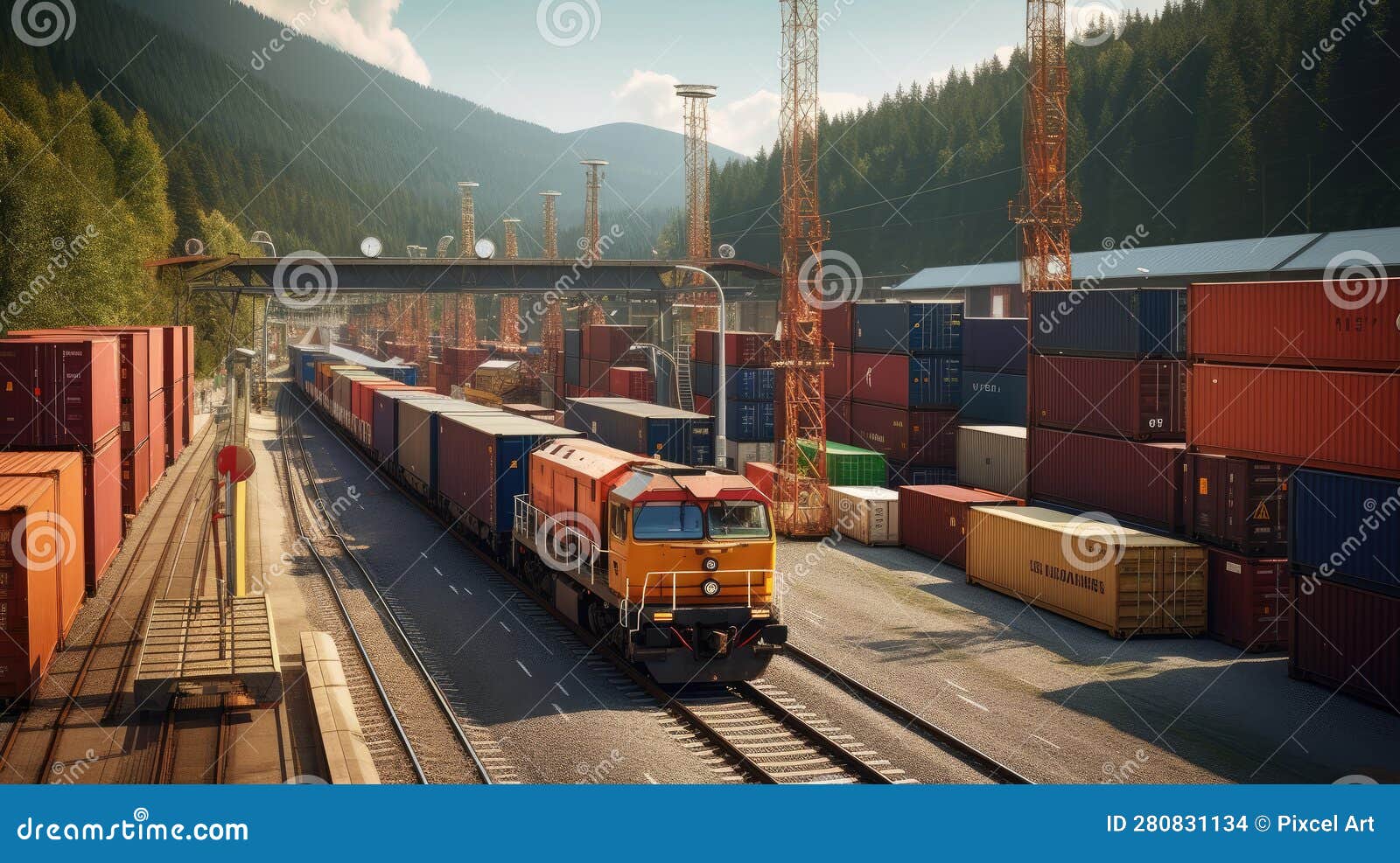 Freight Station with Trains Stock Illustration - Illustration of ...