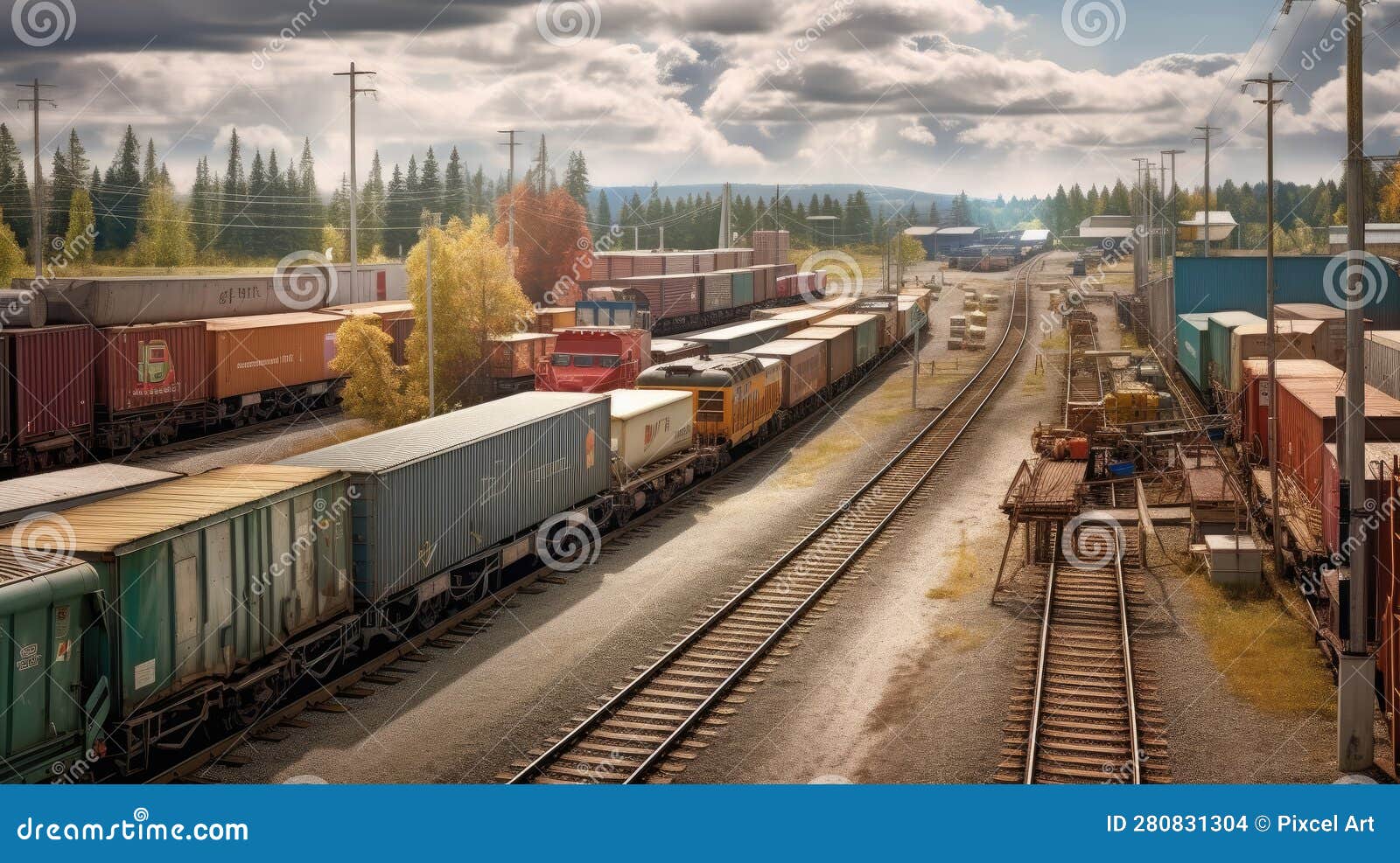 Freight Station with Trains Stock Illustration - Illustration of ...