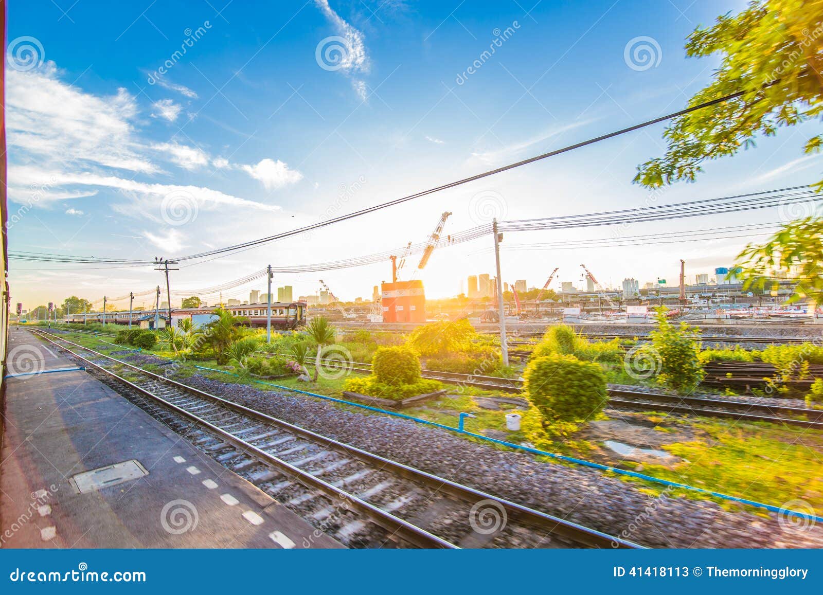 Freight Station with Trains at Sunrise, Blue Sky Editorial Stock Photo ...