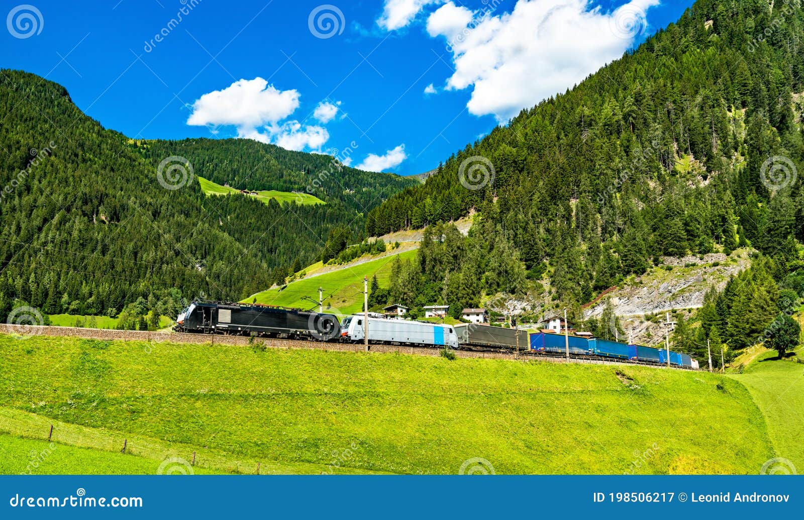 Freight Train at the Brenner Railway in Austria Stock Image - Image of ...