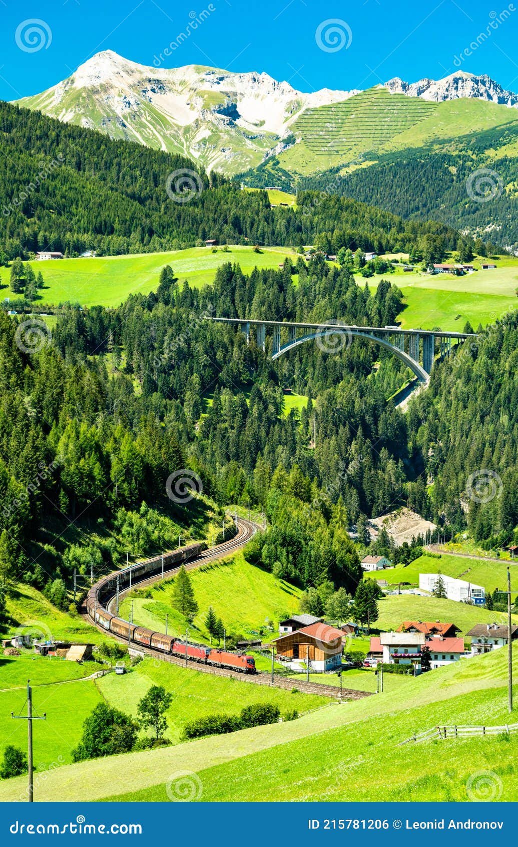 Freight Train at the Brenner Railway in Austria Stock Photo - Image of ...