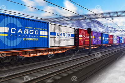 Freight Train with Cargo Containers Stock Illustration - Illustration ...