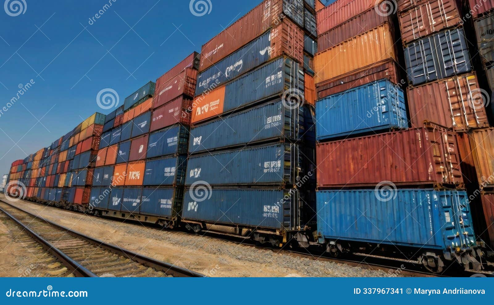 Freight Train Carrying Cargo Containers Leaving Import Export Facility ...