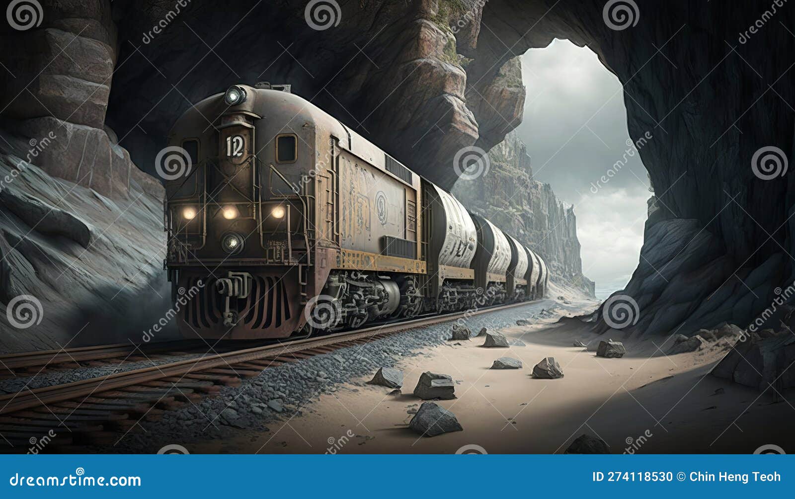 Freight Train in a Cave. Generative AI Stock Illustration ...
