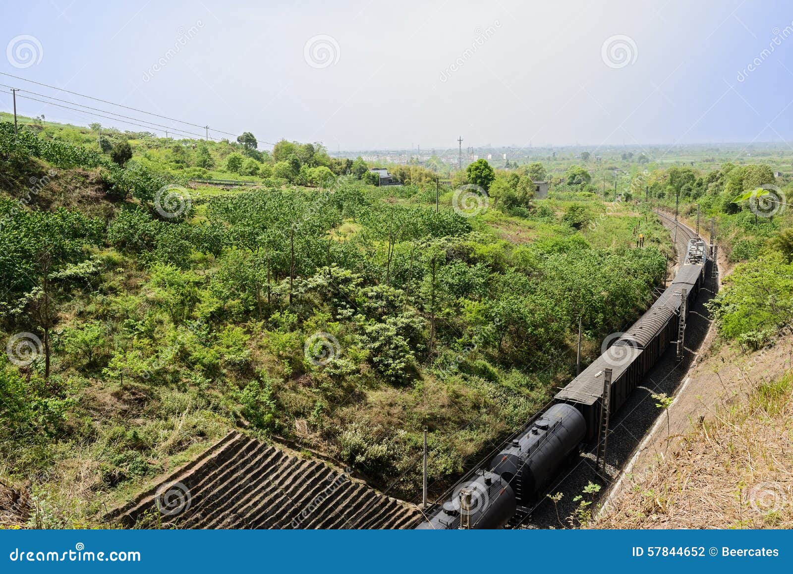 Freight Train Chugging in Curve Stock Photo - Image of woods, train ...