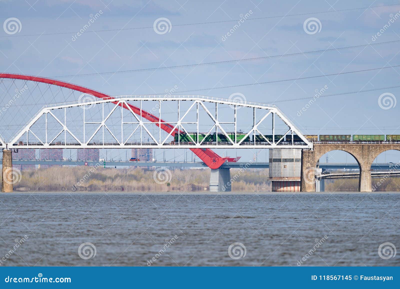 Freight Train Rides Over the Bridge Stock Image - Image of landscape ...
