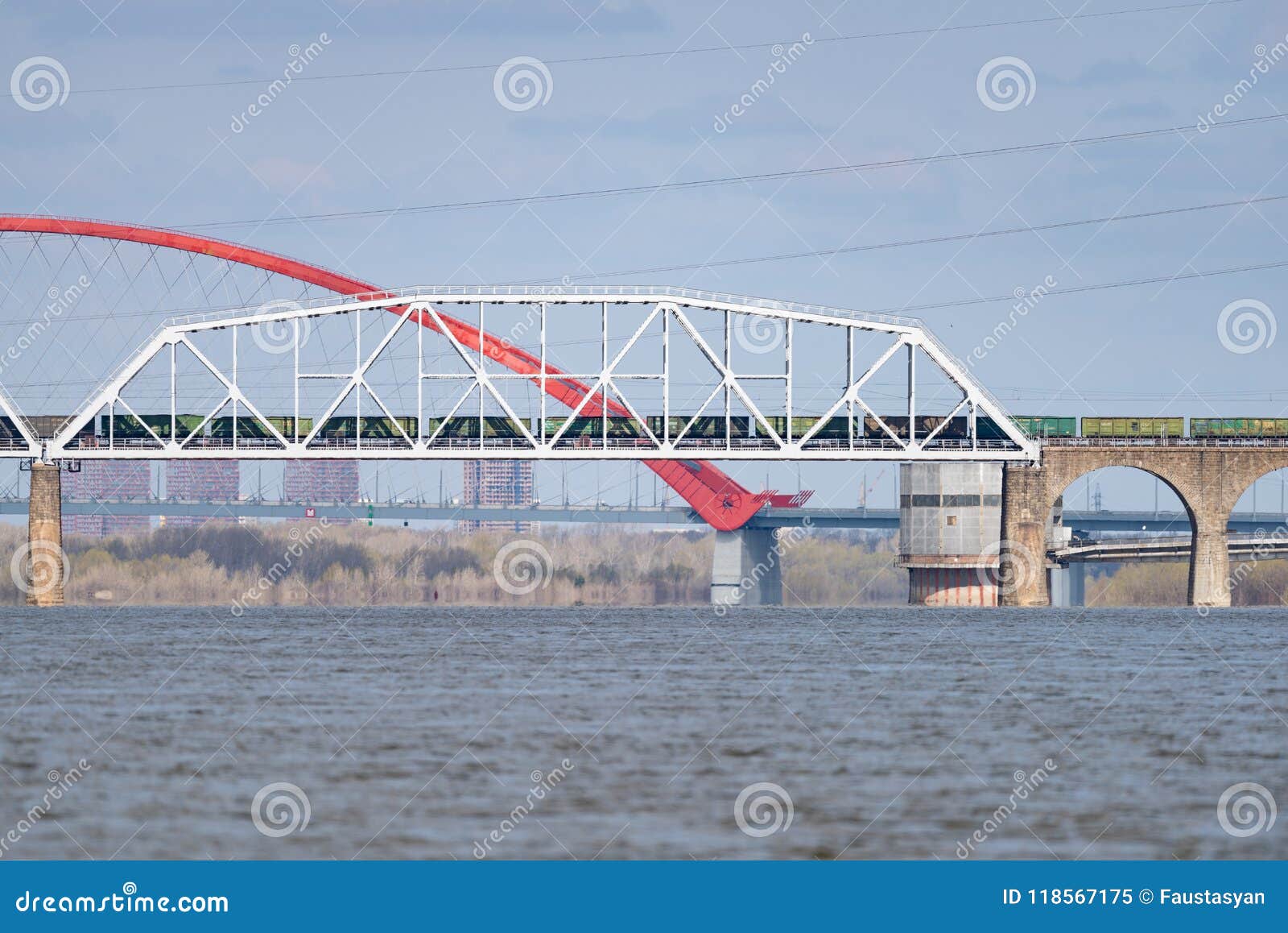 Freight Train Rides Over the Bridge Stock Image - Image of passing ...