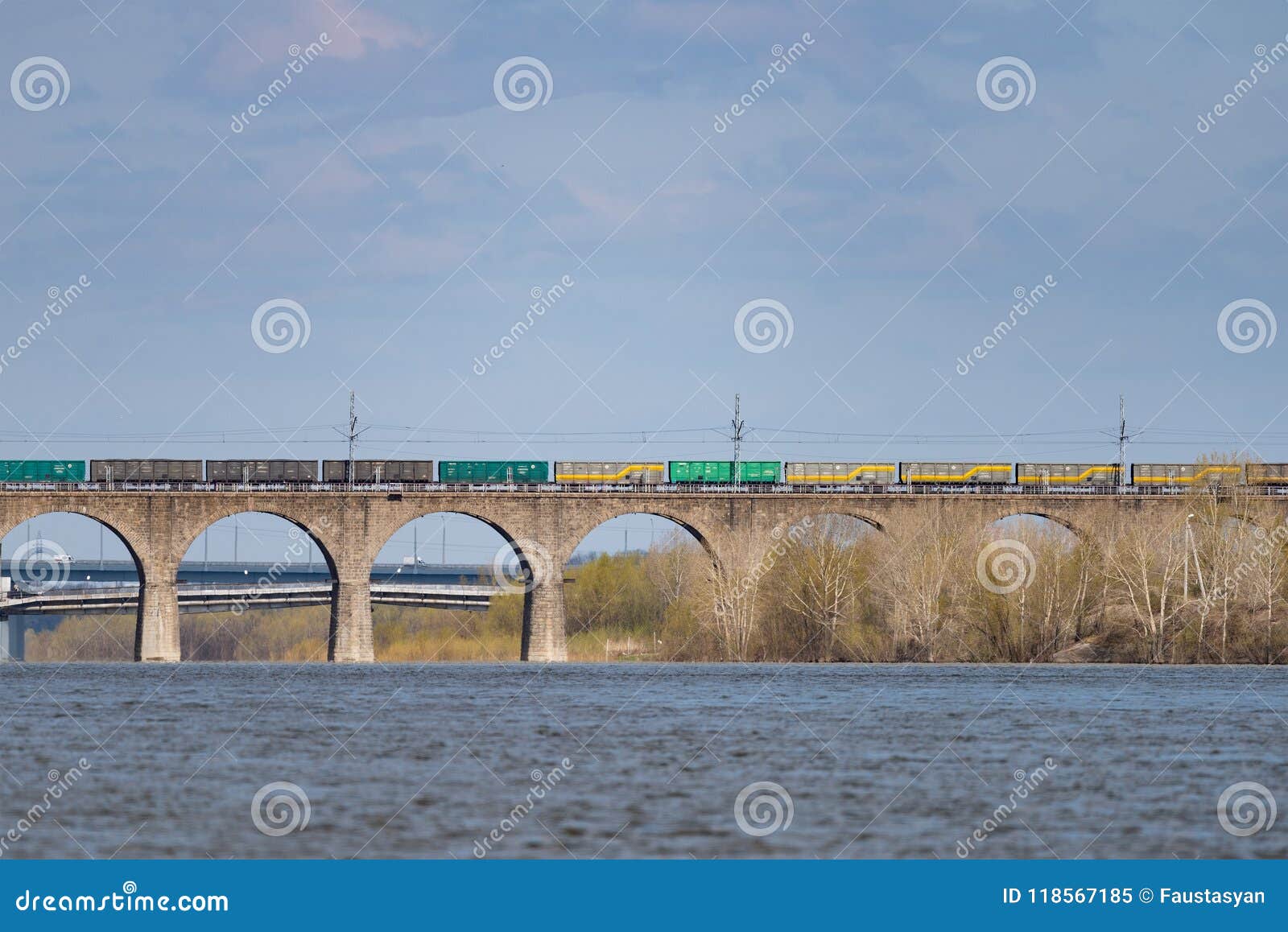 Freight Train Rides Over the Bridge Stock Image - Image of industry ...
