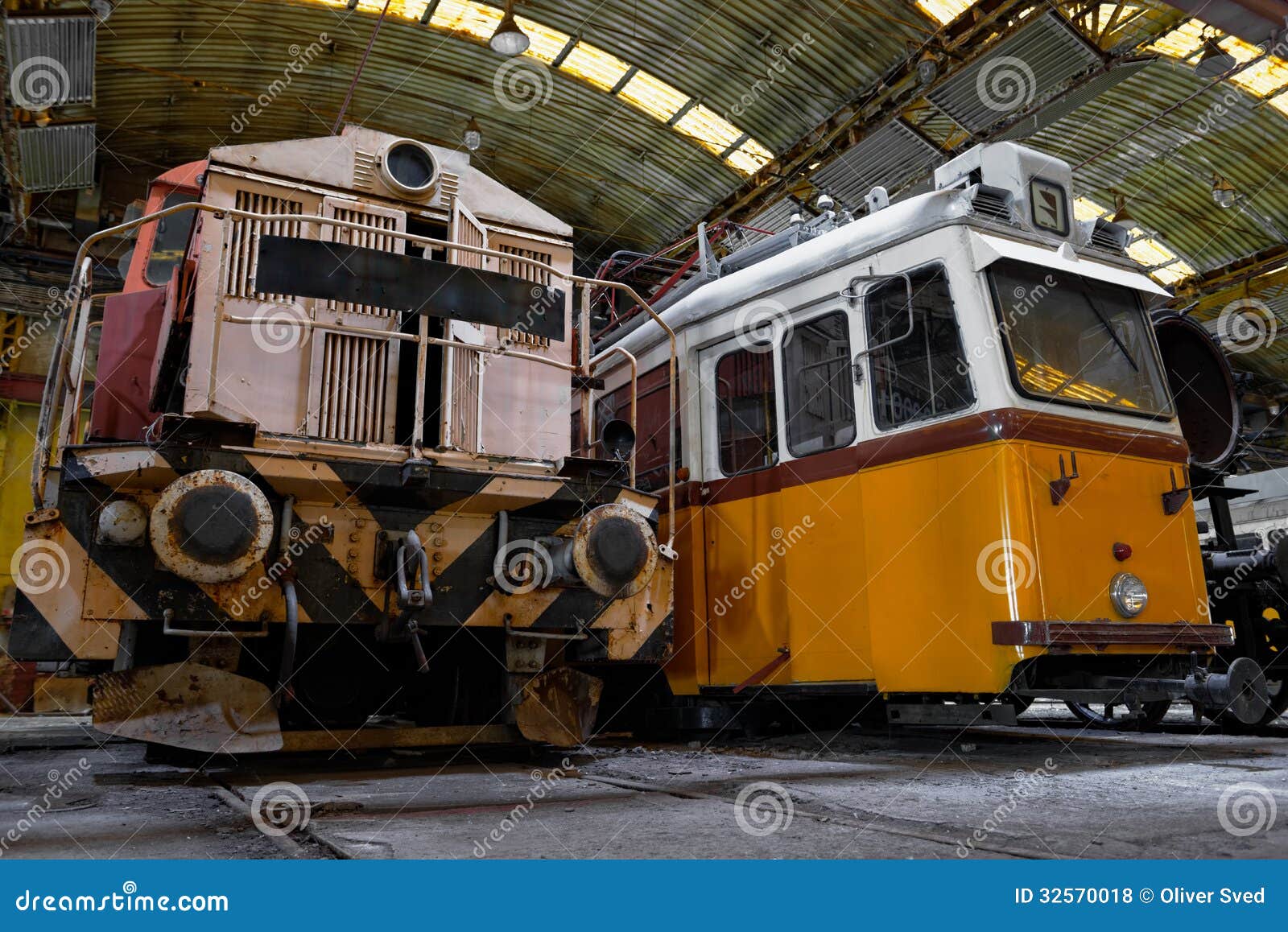 Freight train in garage stock photo. Image of railroad - 32570018